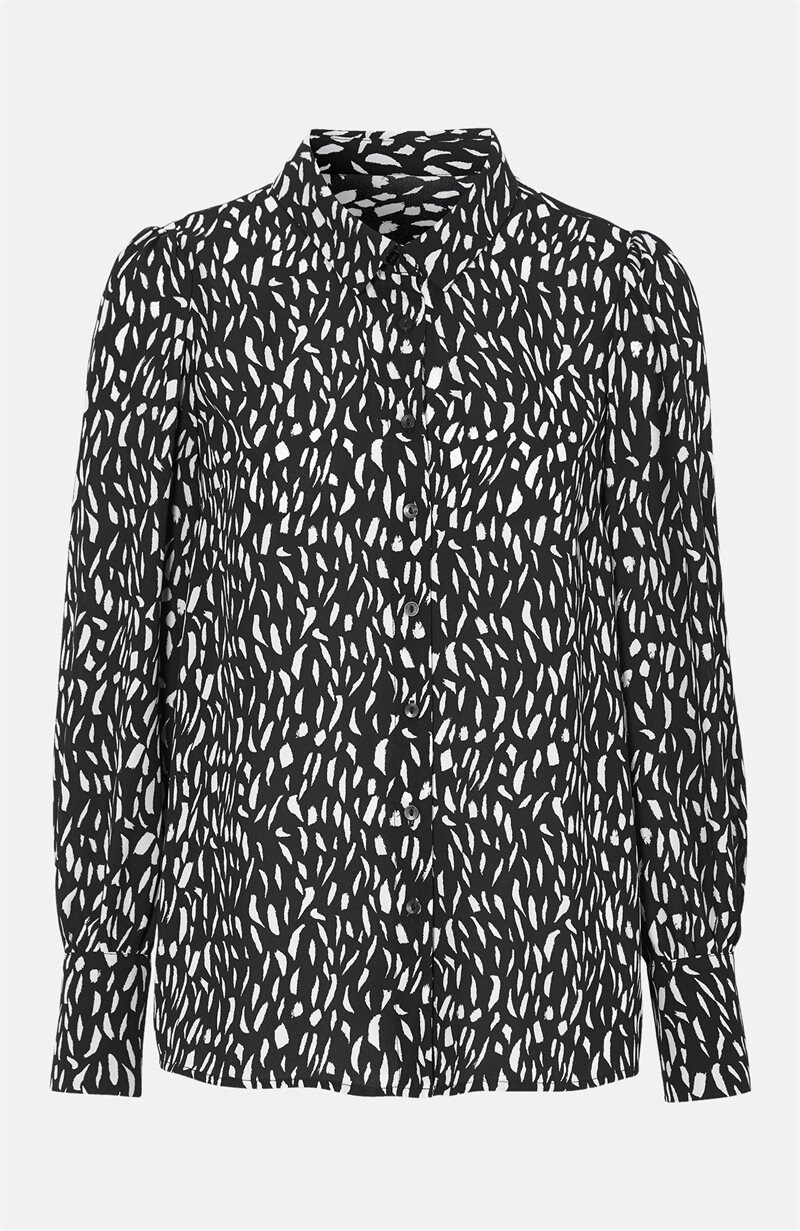 Mønstret bluse med pufærmer – Bluser